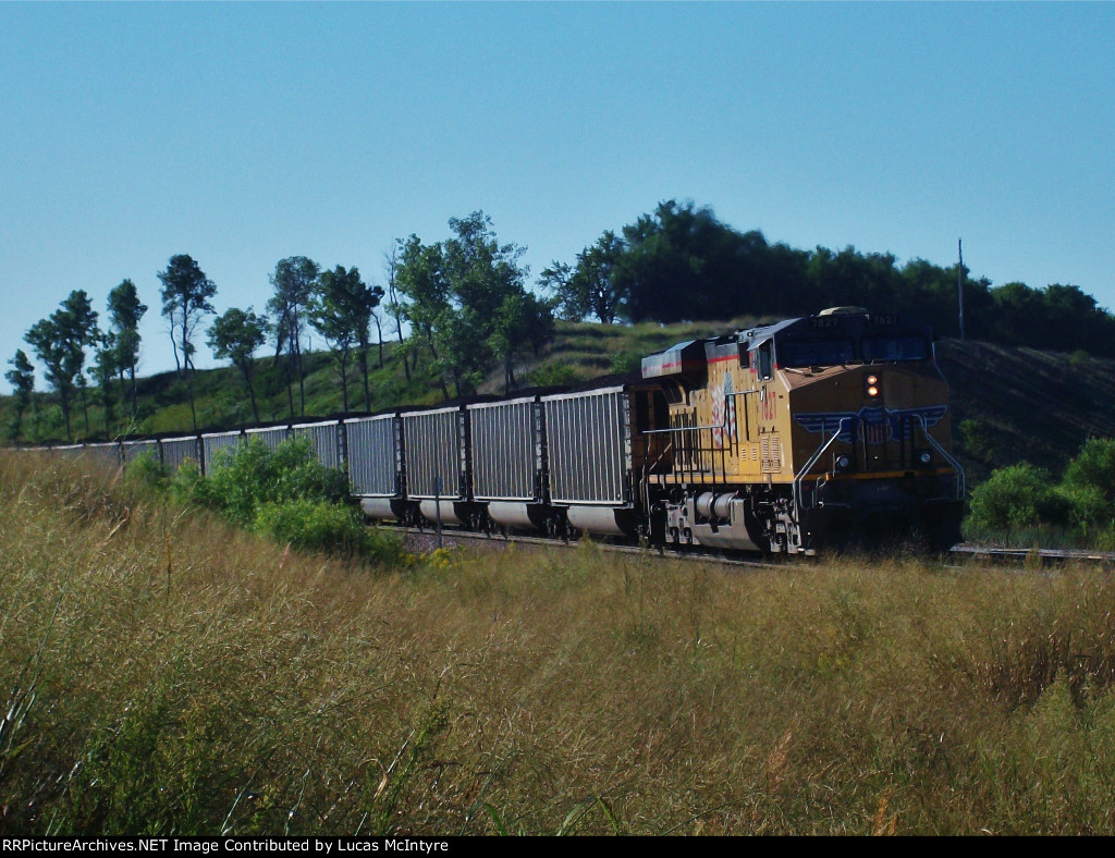 UP 7827 DPU on eastbound UP loaded coal train